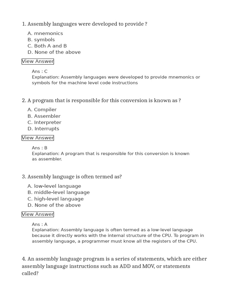 MCQ ON TASM | PDF | Assembly Language | Software
