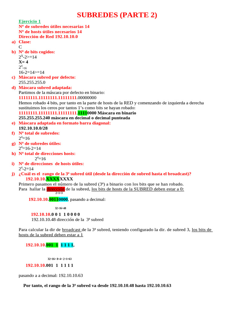Enunciados de Ejercicios de Subredes Parte 2 | PDF | Protocolos de capa de red | Internet