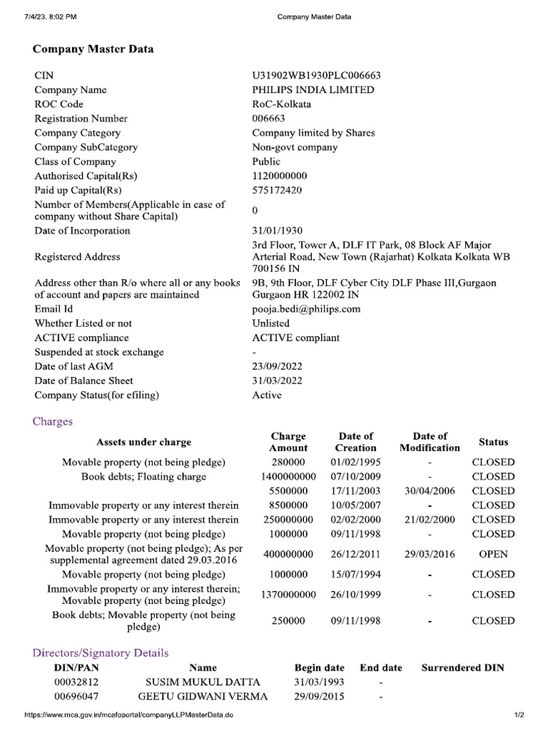 Ministry of Corporate Affairs - MCA Services | PDF