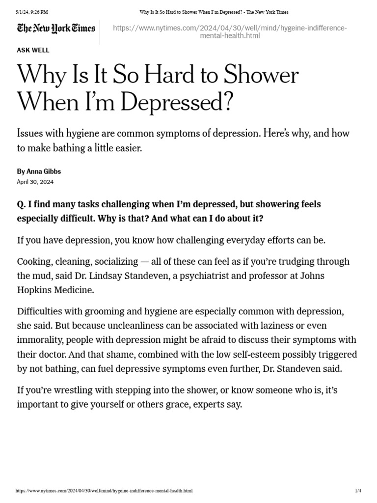 Why Is It So Hard To Shower When I'm Depressed - The New York Times ...