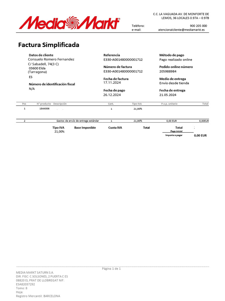 Factura Media Markt | PDF | Factura | Contabilidad
