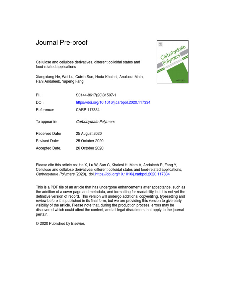 Colloidal States of Cellulose in Food Applications | PDF | Emulsion ...