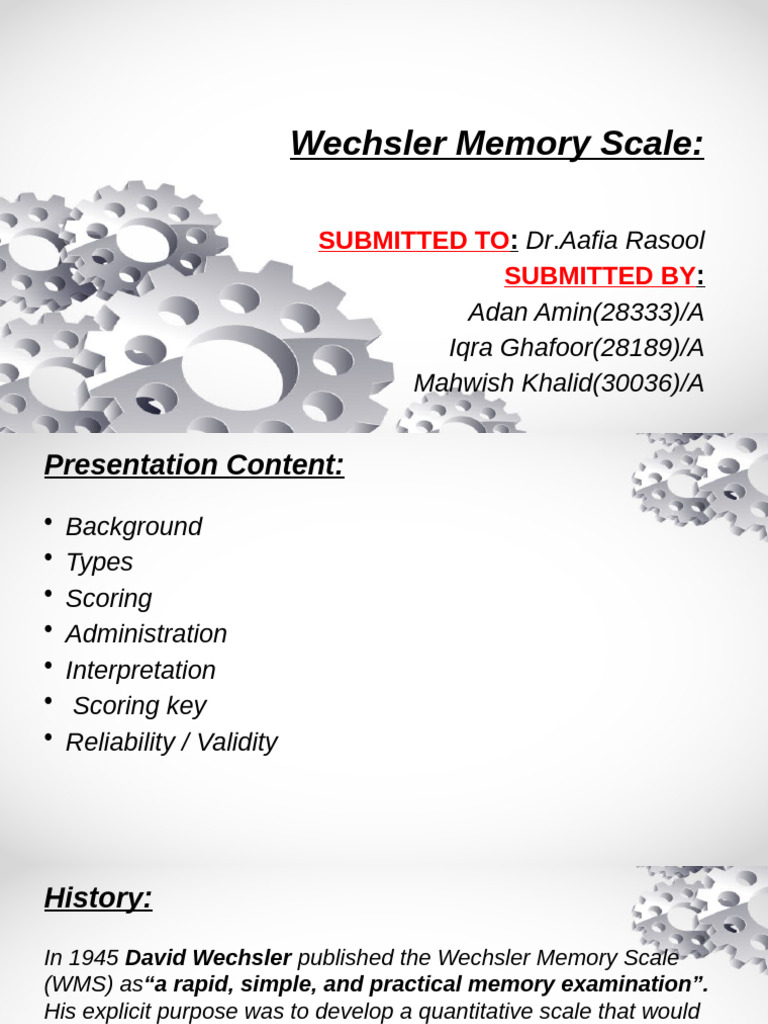 Wechsler Memory Scale | PDF