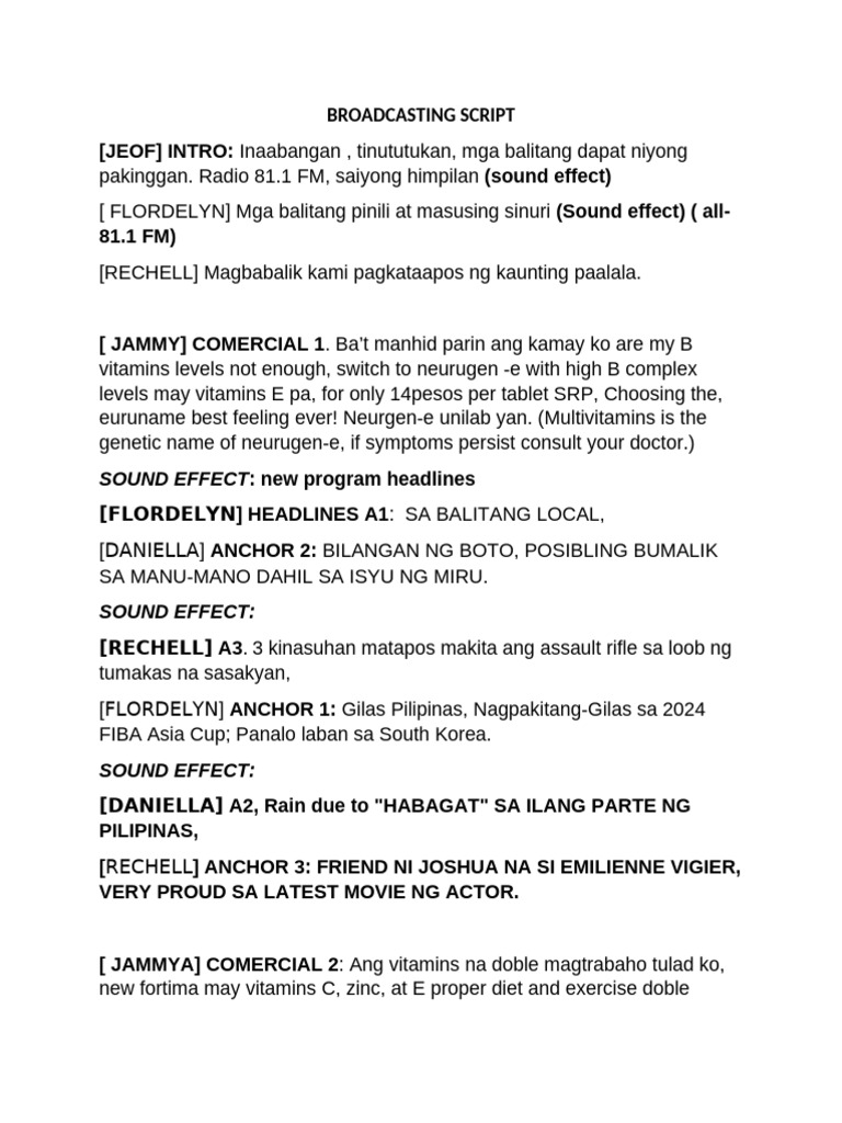 Broadcasting Script | PDF