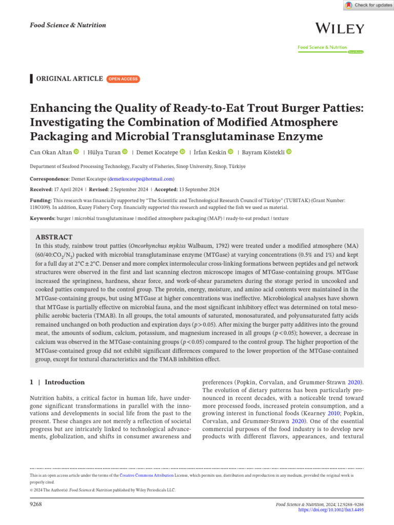 Food Science Nutrition - 2024 - Altan - Enhancing The Quality of Ready ...