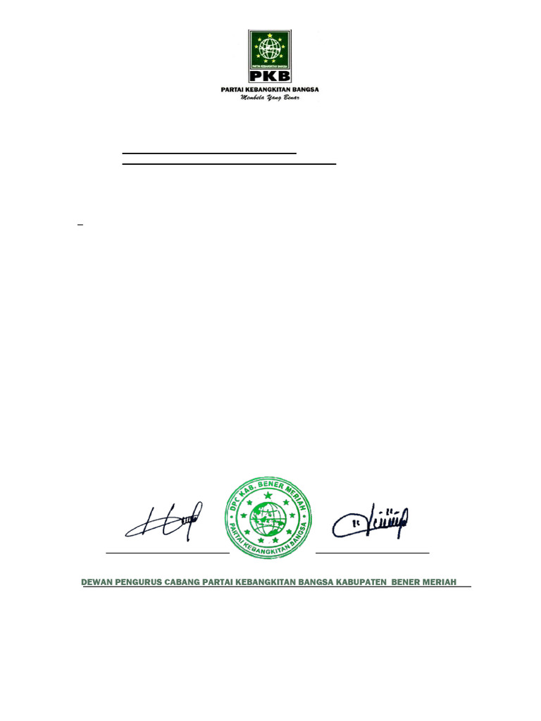 Permohonan SK Perempuan Bangsa PKB Bener Meriah | PDF