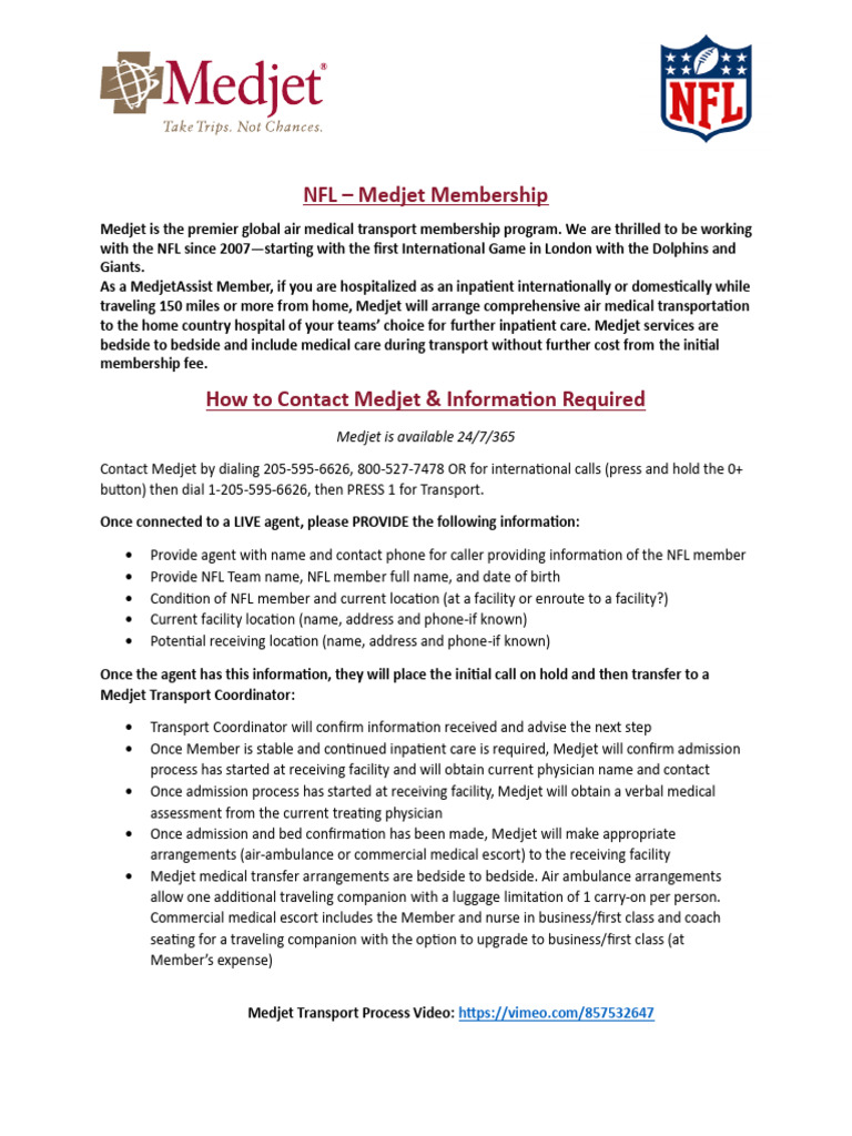 NFL Medjet Air Medical Transport | PDF | Public Services | Social Programs