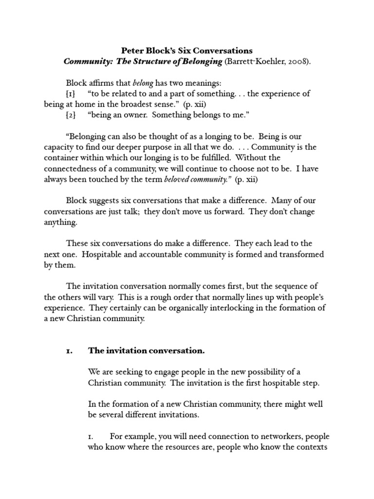 Peter Blocks Six Conversations 1 | PDF | Social Psychology