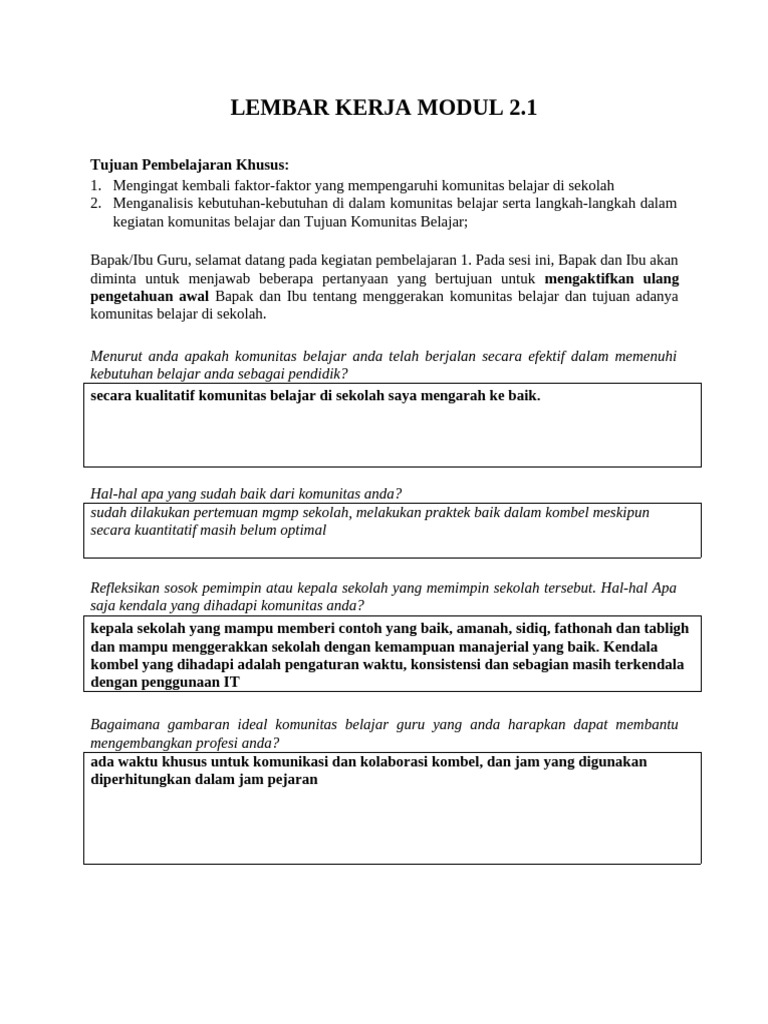 Lembar Kerja Modul 2.1 | PDF