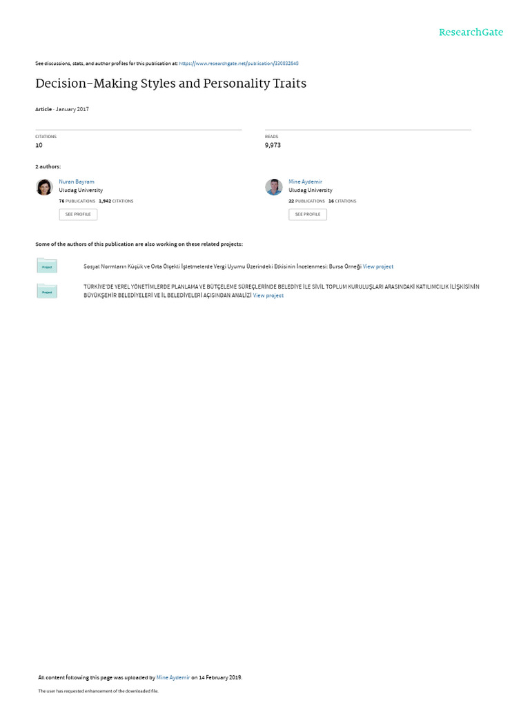Xiii Decision-Making Styles and Personality Traits | PDF | Extraversion And Introversion | Anxiety