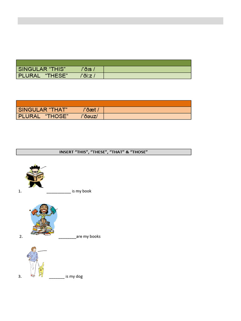 01 WORKSHEET Demonstratives | PDF