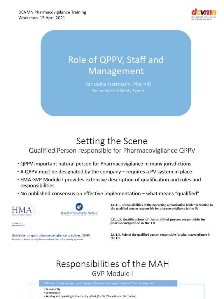 QPPV Training and Responsibilities Overview | PDF | Pharmacovigilance ...