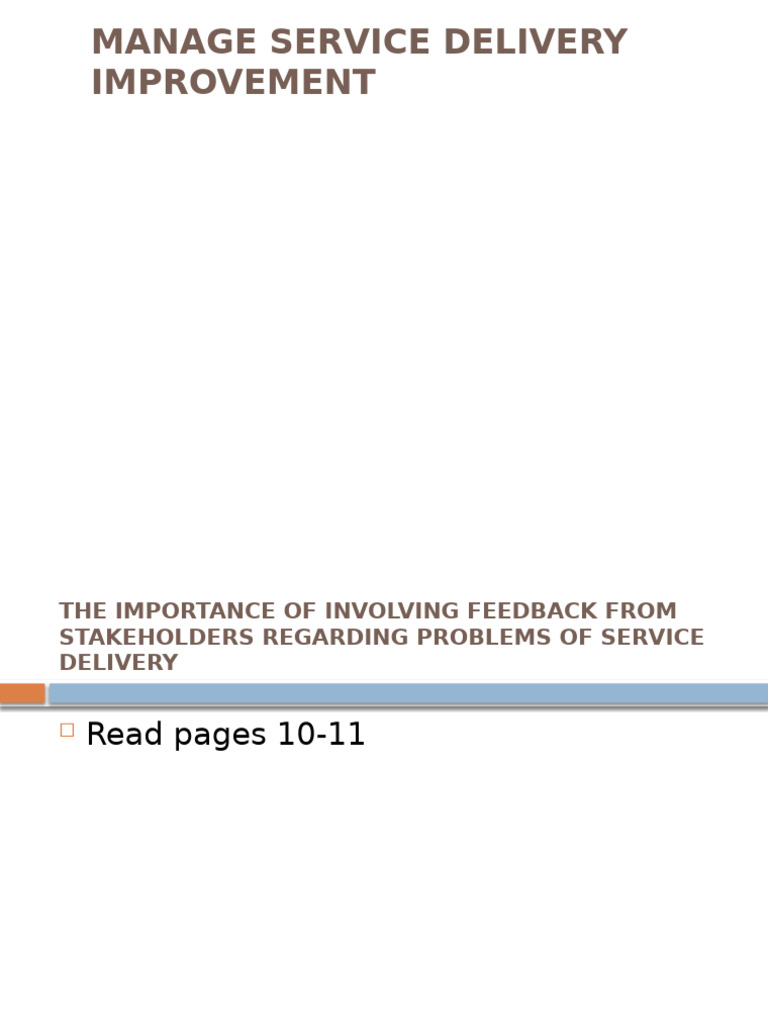 MANAGE SERVICE DELIVERY IMPROVEMENT | PDF | Evaluation | Political Science
