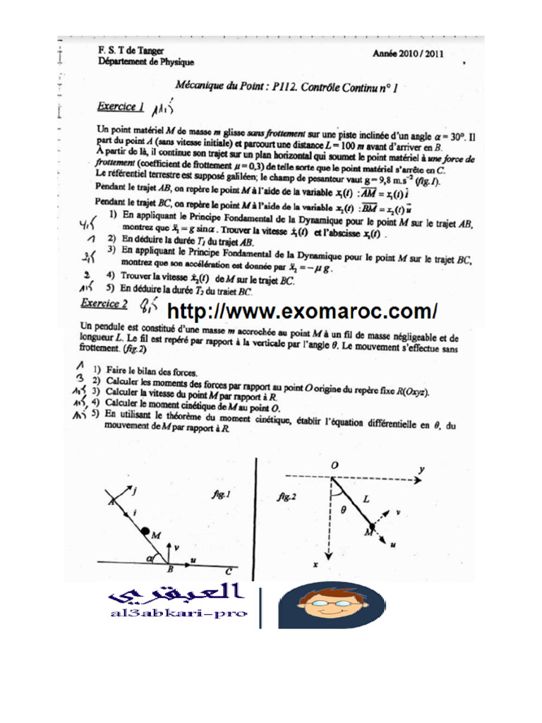 8 EXAMEN CORRIGER de MÃ©canique du point matÃ©riel (www.al3abkari-pro.com) | PDF