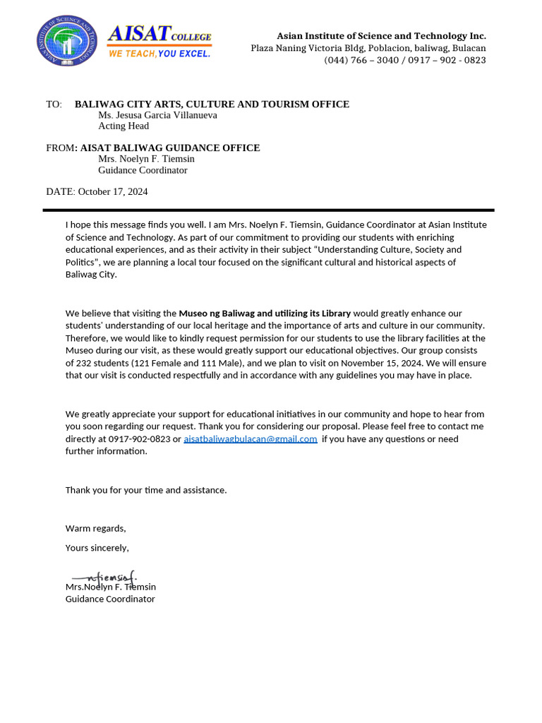 TOUR LETTER 1 | PDF