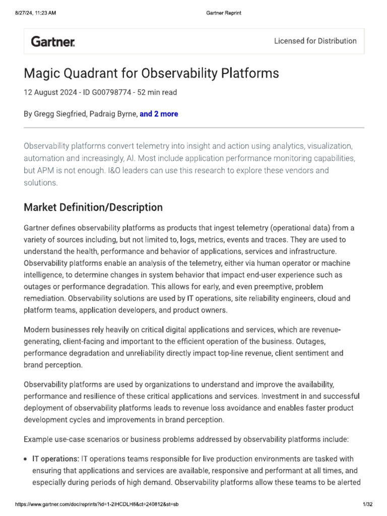 Gartner Quadrant - Observability | PDF