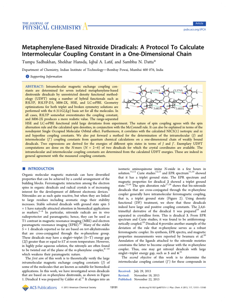 Metaphenylene Based Nitroxide Diradicals | PDF | Radical (Chemistry ...