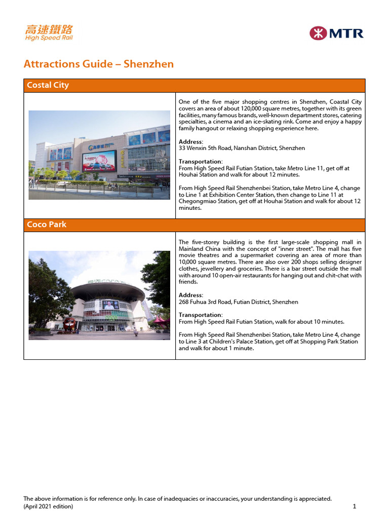 Shenzhen Attractions and Shopping Guide | PDF | Shenzhen