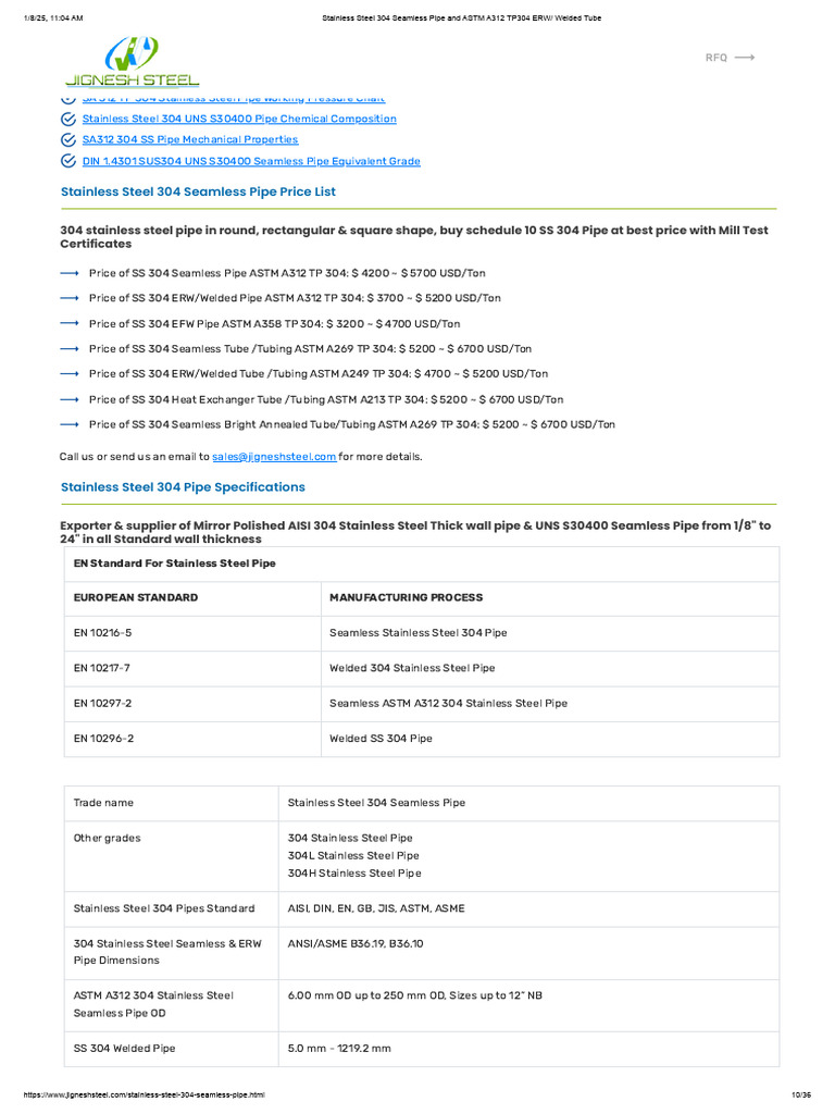 Stainless Steel 304 Seamless Pipe_Testreport | PDF | Pipe (Fluid ...