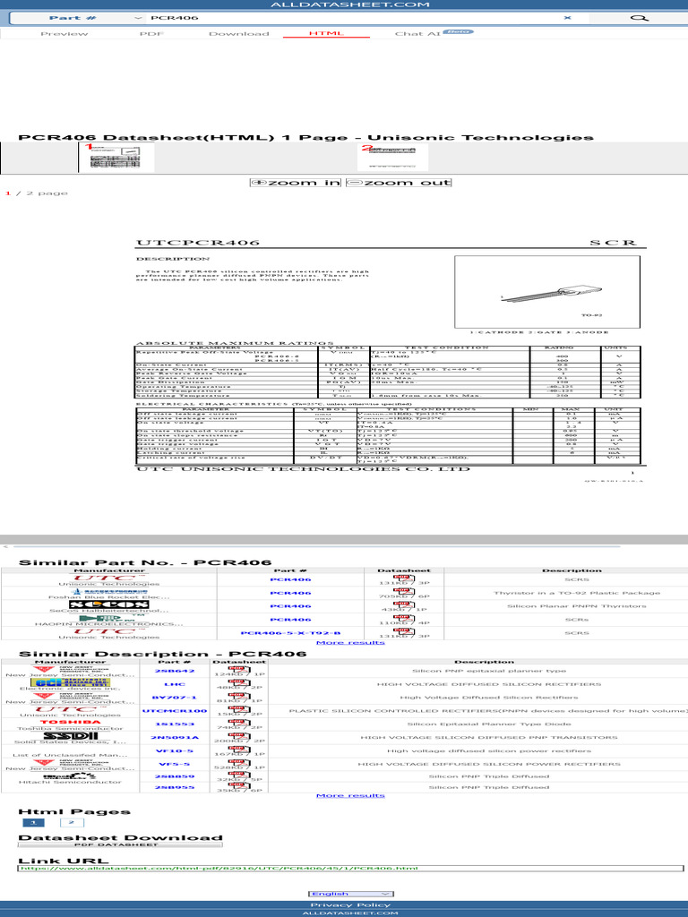 PCR406 datasheet(1_2 Pages) UTC _ UTC PCR406 silicon controlled rectifiers are high performance ...