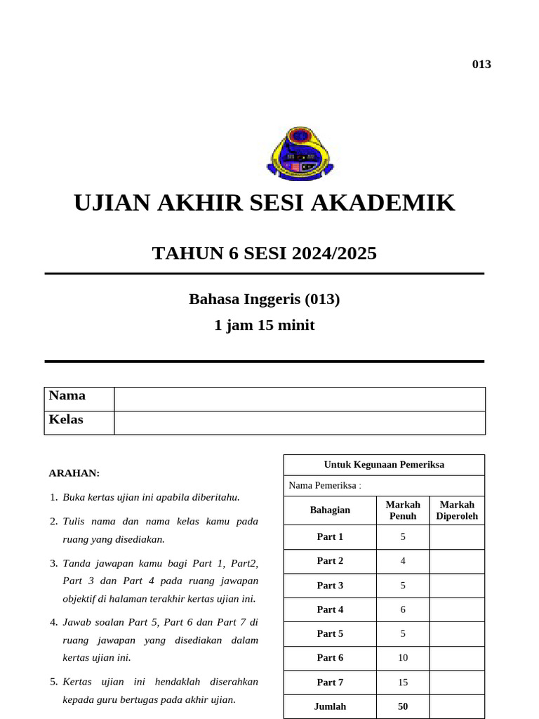 UASA Template SR Year 6 2024 Group 2 (QP) | PDF