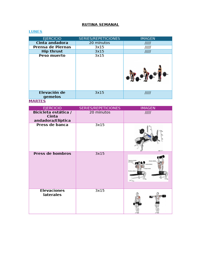 RUTINA SEMANAL | PDF