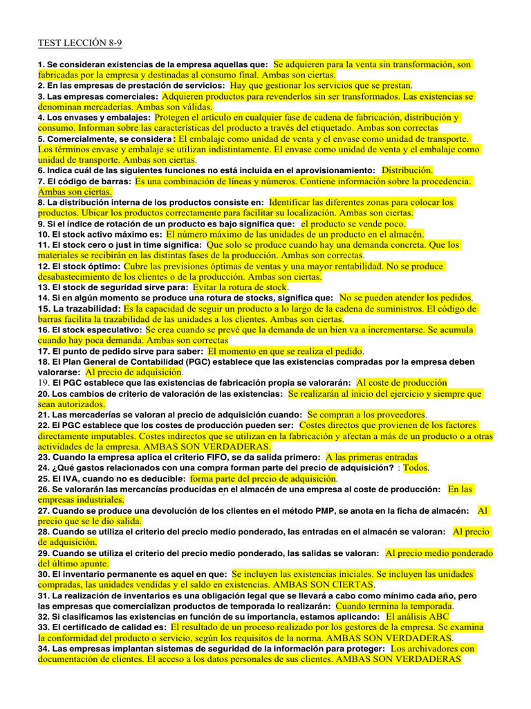 Test Lección 8-9 | PDF