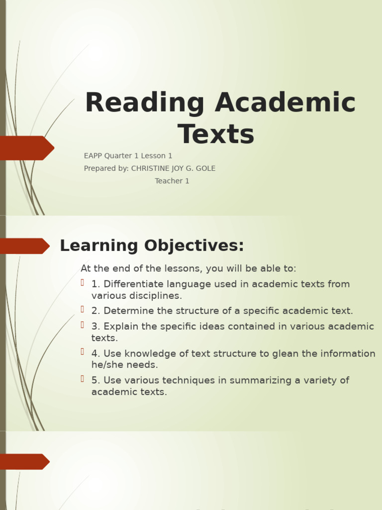 Reading Academic Texts | PDF | Word | Verb
