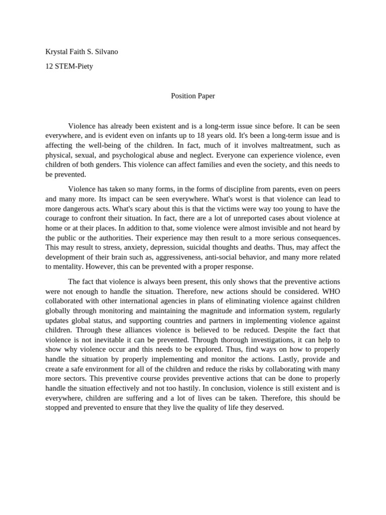 RNW Position Paper Violence | PDF | Violence | Child Abuse