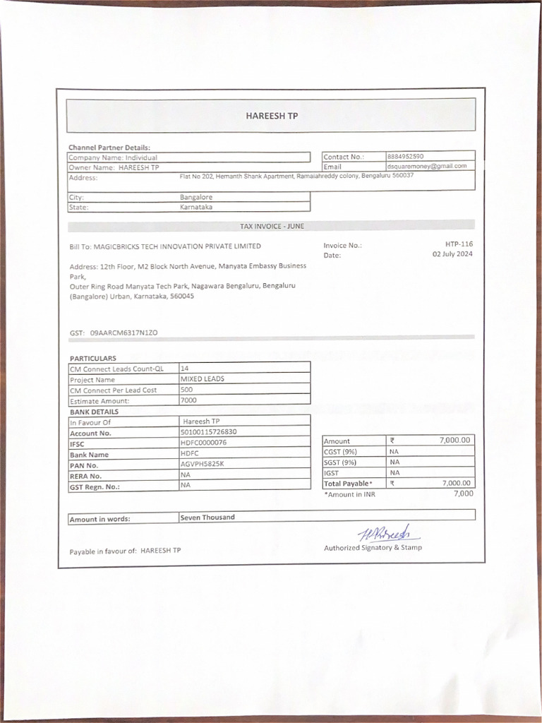Hareesh invoice | PDF