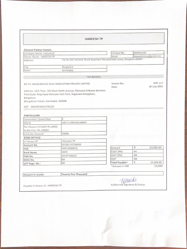 Hareesh Invoice Format | PDF