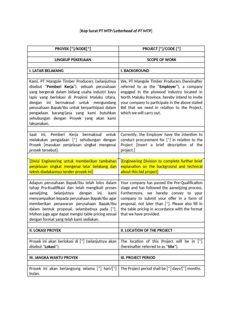 Draft Scope of Work Menjadi (4) Draft Bidding Invitation | PDF