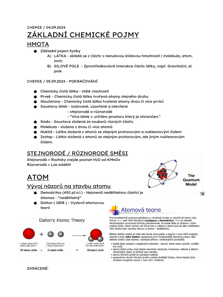 ZÁKLADNÍ CHEMICKÉ POJMY | PDF