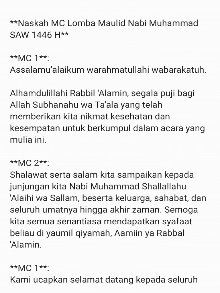 Naskah MC Lomba Maulid 2024 | PDF