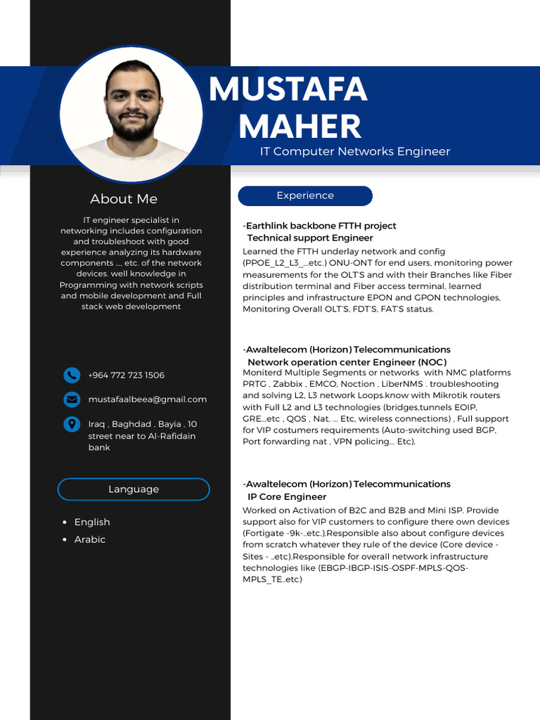 Black Modern Professional Resume | PDF | Computer Network | Cisco Certifications