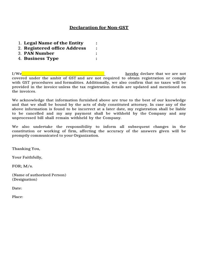 GST Declaration Form | PDF