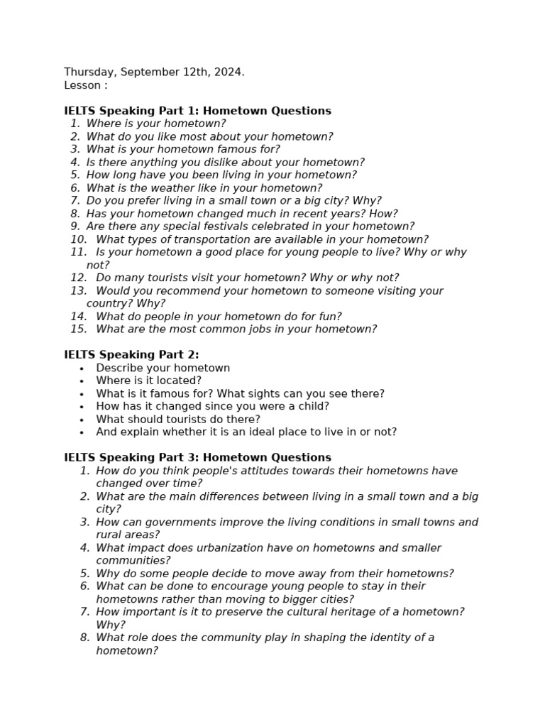 Ielts Speaking Lesson 1 | PDF