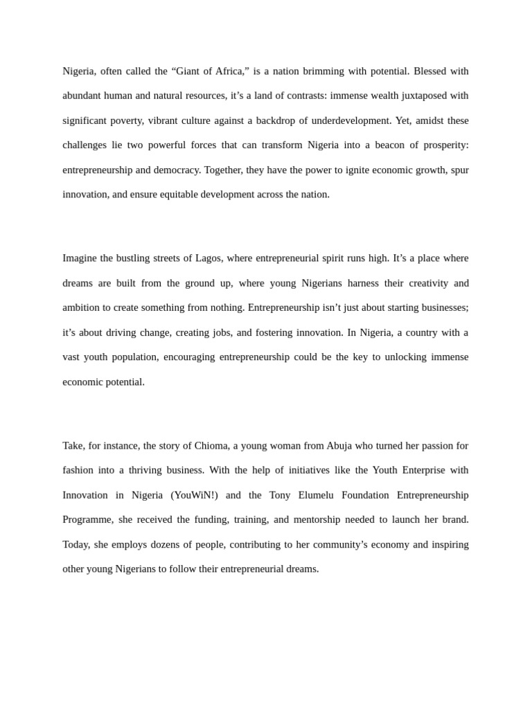 Nigerian Essay | PDF | Entrepreneurship | Democracy