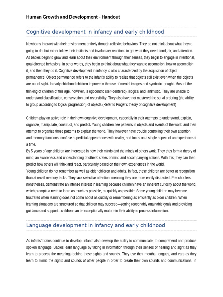 Cognitive Development and Socioemotional Development Inn Infancy and ...