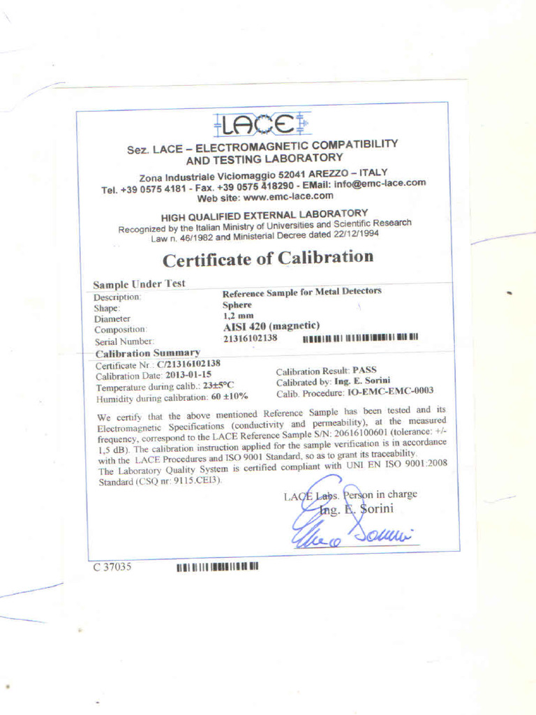 Calibration certificate Ferrous | PDF