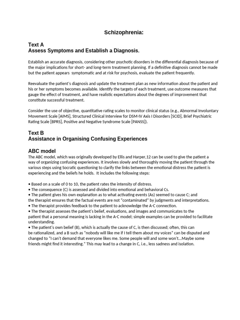 Schizophrenia - Text A & B | PDF | Malnutrition | Psychosis