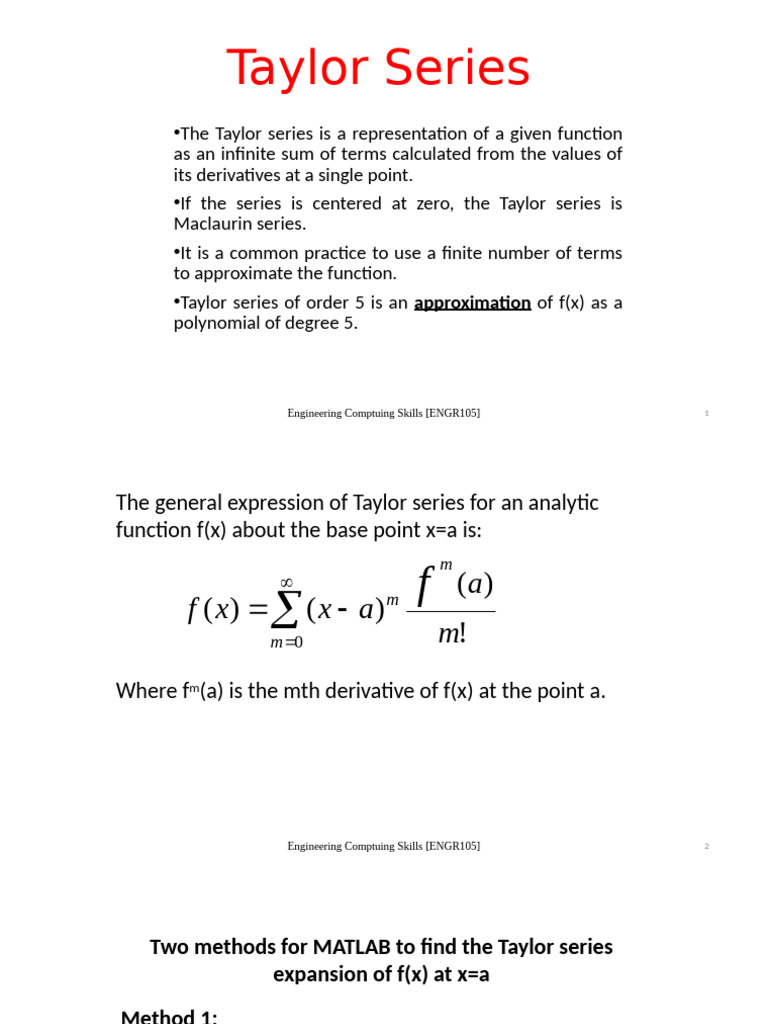 Taylor Series in MATLAB Guide | PDF | Calculus | Numerical Analysis