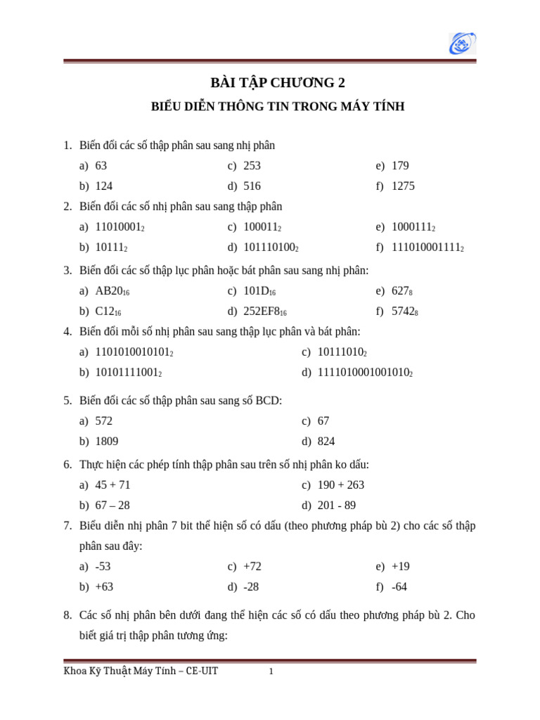 IT012 - Bai Tap Chuong 2 | PDF