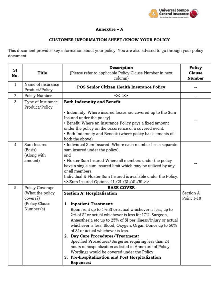 pos-senior-citizen-health-insurance-policy | PDF | Insurance | Hospital
