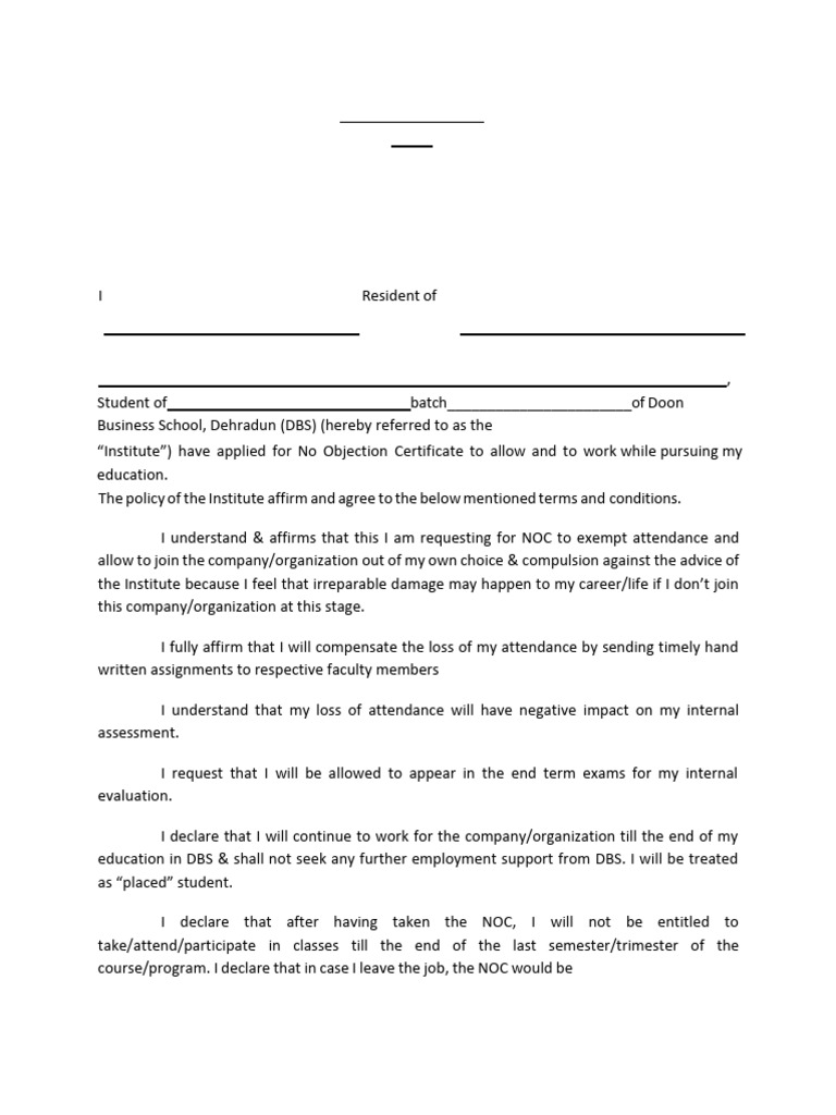 Student NOC Request for Employment | PDF