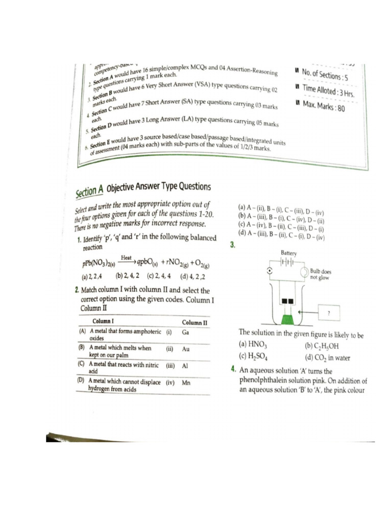 Sample Paper Class 10th Science | PDF