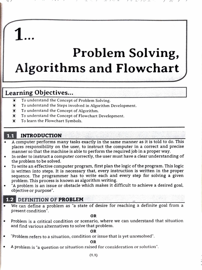Problem Solving, Algorithms and Flowchart: Learning Objectives .. | PDF | Computational ...