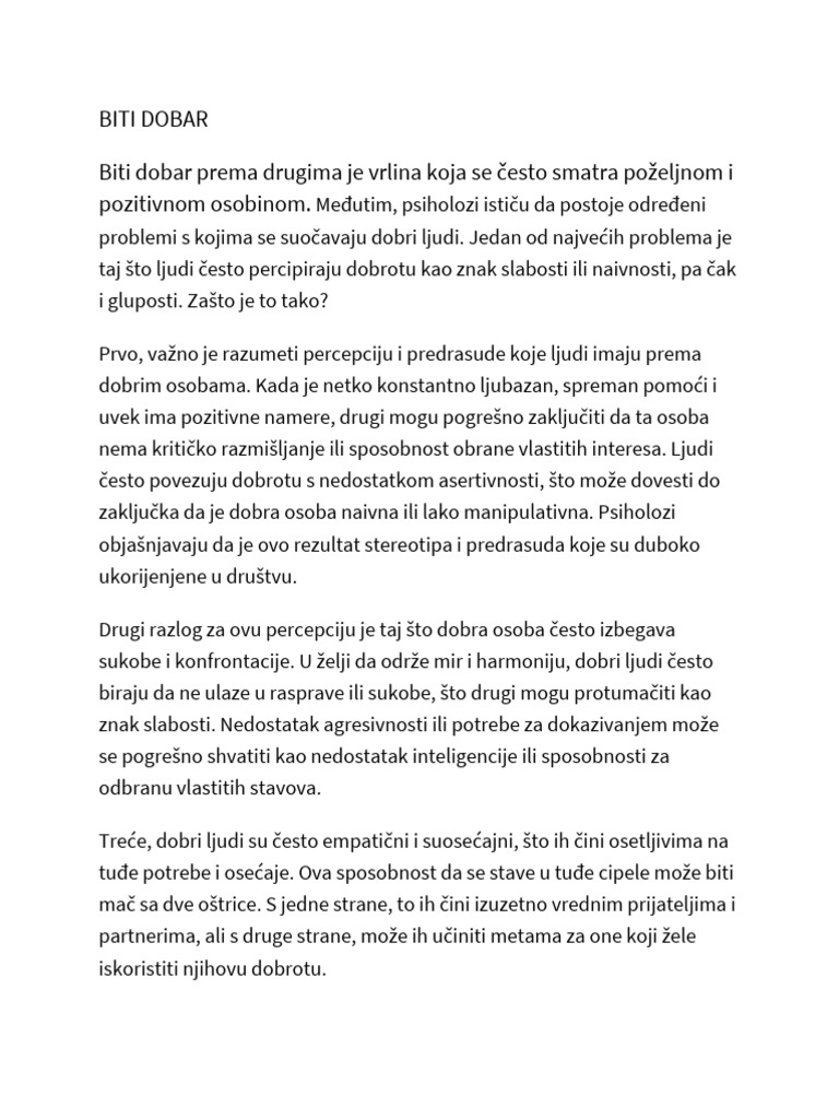 Biti Dobar Čovek | PDF