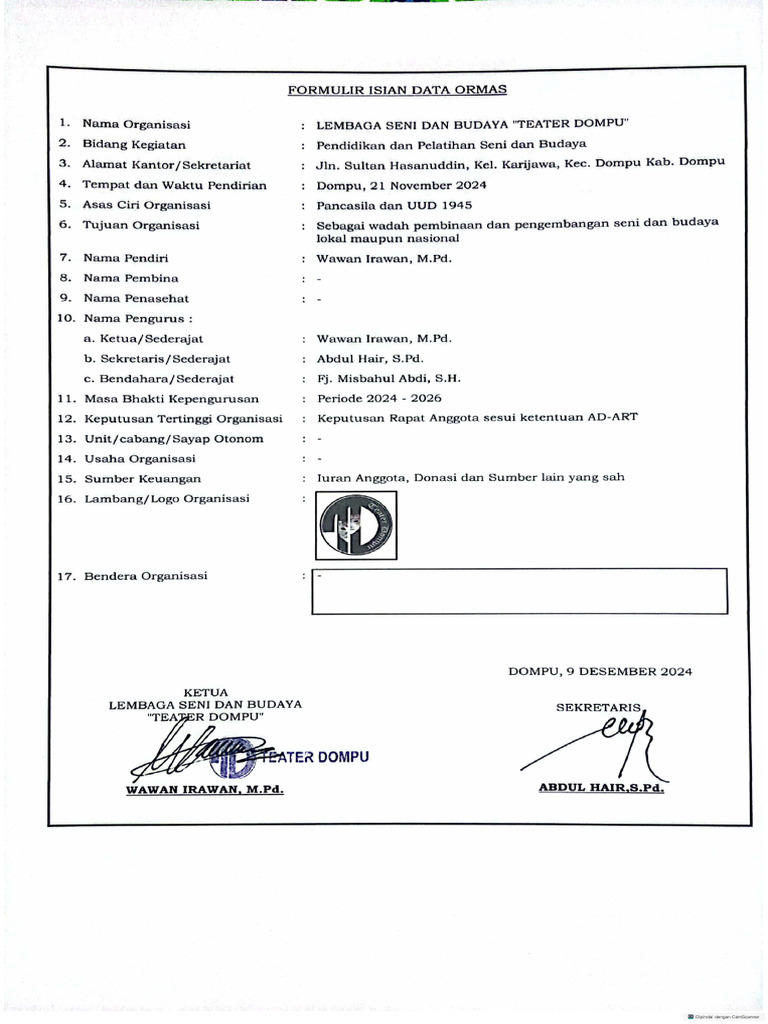 Formulir Isian Data Dan Keabsahan | PDF