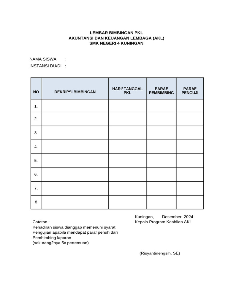 Lembar Bimbingan PKL | PDF